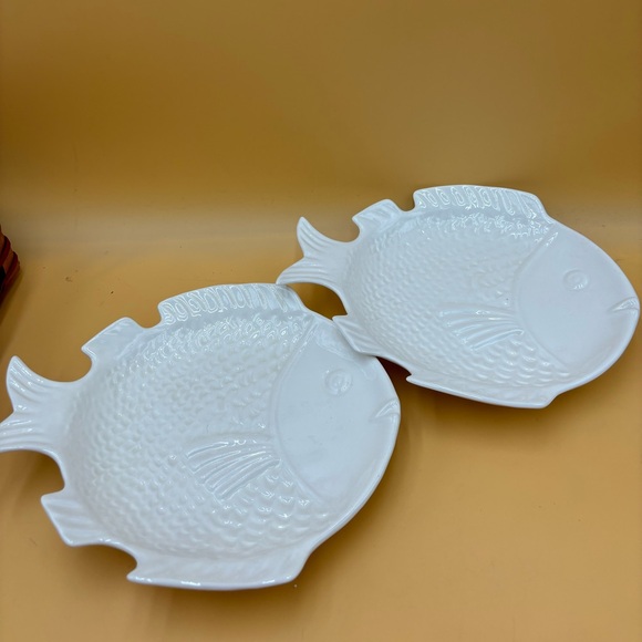 Dining | Vintage Fish Seafood Dish Serving Platters In White Ceramic ...